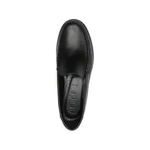 AeydĒ Leather Slip-on Loafers With Almond Toe And Stacked Heel - Black