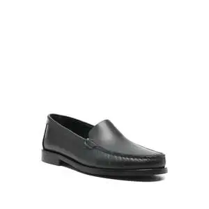 AeydĒ Leather Slip-on Loafers With Almond Toe And Stacked Heel - Black