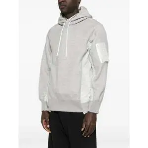 Sacai Light Grey Cotton Blend Drawstring Hoodie - Gray