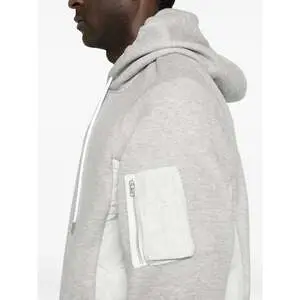 Sacai Light Grey Cotton Blend Drawstring Hoodie - Gray