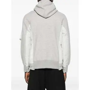 Sacai Light Grey Cotton Blend Drawstring Hoodie - Gray