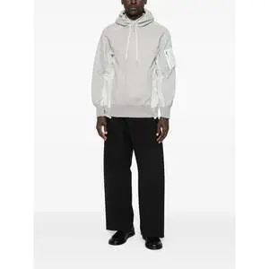 Sacai Light Grey Cotton Blend Drawstring Hoodie - Gray