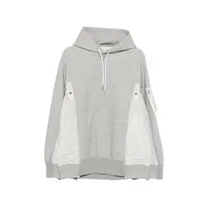 Sacai Light Grey Cotton Blend Drawstring Hoodie - Gray