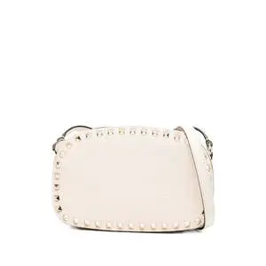 Valentino Garavani Calf Leather Studded Cross Body Bag - Cream