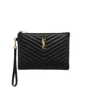 Saint Laurent Quilted Leather Clutch With Wrist Strap