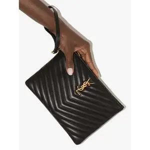 Saint Laurent Quilted Leather Clutch With Wrist Strap