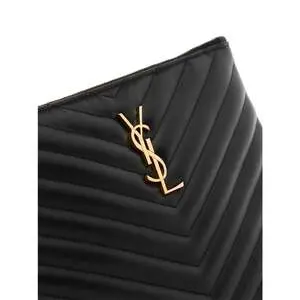 Saint Laurent Quilted Leather Clutch With Wrist Strap