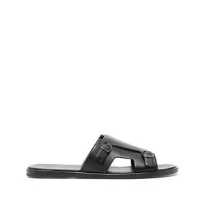 Santoni SANTONI Black Calf Leather Double Buckle Sandals Black