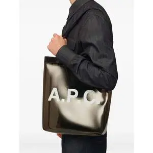 A.p.c. Dark Grey Transparent Tote Bag With White Logo