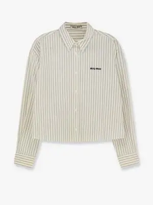 Miu Miu Striped Cotton Cropped Shirt - Multicolor