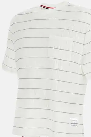 Thom Browne Short Sleeve Tee In Textured Stripe Waffle - Multicolor