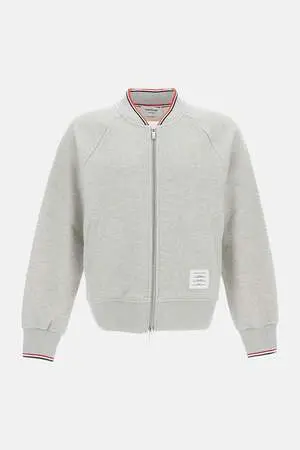 Thom Browne Cotton Loopback Bomber Jacket With Striped Detail - Multicolor