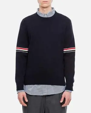 Thom Browne Milano Stitch Crewneck Pullover With Side Stripes - Multicolor