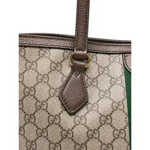 Gucci Monogrammed Tote Bag With Stripe Detail - Cream
