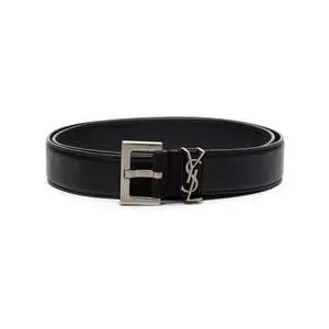 Saint Laurent Cassandre Logo Plaque Buckle Belt - Black