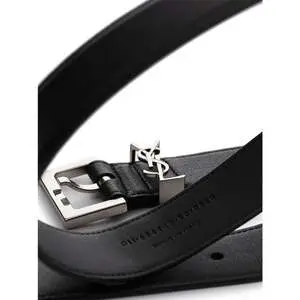 Saint Laurent Cassandre Logo Plaque Buckle Belt - Black