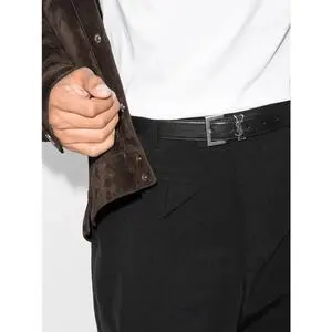 Saint Laurent Cassandre Logo Plaque Buckle Belt - Black