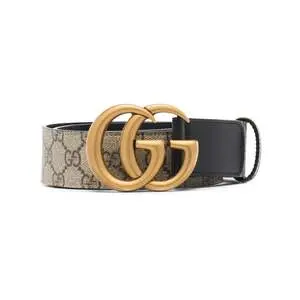 Gucci Gg Supreme Canvas Belt With Double G Buckle - Cream