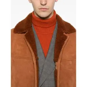 Tagliatore Shearling Trimmed Leather Coat
