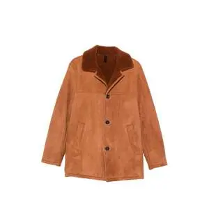 Tagliatore Shearling Trimmed Leather Coat - Brown