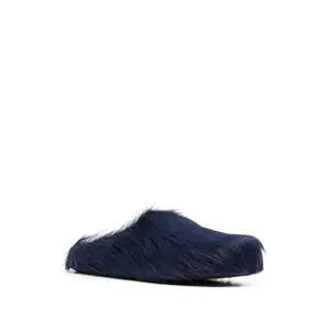 Marni Shearling Trimmed Slip-on Slippers - Blue