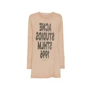 Acne Studios Long Sleeve Crewneck Logo Print Dress - Black