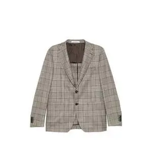 Tagliatore Checked Virgin Wool Blazer With Notched Lapels - Brown