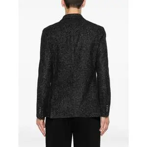 Tagliatore Double-breasted Peak Lapel Textured Blazer - Gray