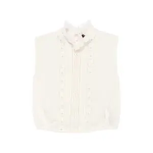 ANN DEMEULEMEESTER Sleeveless High Neck Cropped Top With Lace Inserts - Blue