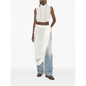 ANN DEMEULEMEESTER Sleeveless High Neck Cropped Top With Lace Inserts