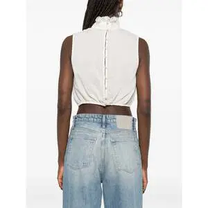 ANN DEMEULEMEESTER Sleeveless High Neck Cropped Top With Lace Inserts