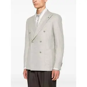 Tagliatore Grey Check Pattern Wool, Silk, Linen, Alpaca And Polyamide Blazer - Gray