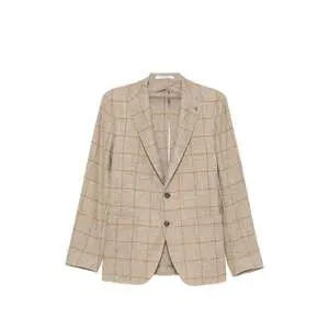 Tagliatore Checked Blazer With Notched Lapel - Cream