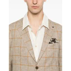 Tagliatore Checked Blazer With Notched Lapel - Cream