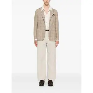 Tagliatore Checked Blazer With Notched Lapel - Cream