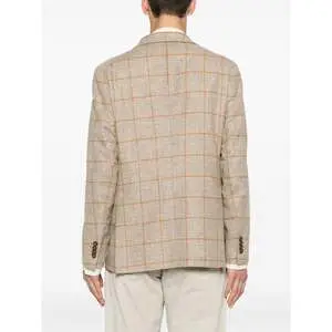 Tagliatore Checked Blazer With Notched Lapel - Cream
