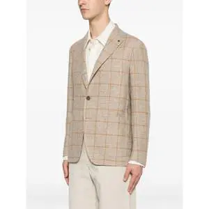 Tagliatore Checked Blazer With Notched Lapel - Cream