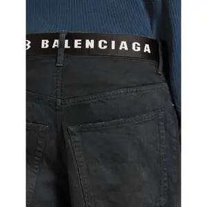 Balenciaga Denim Shorts With Logo Waistband - Black
