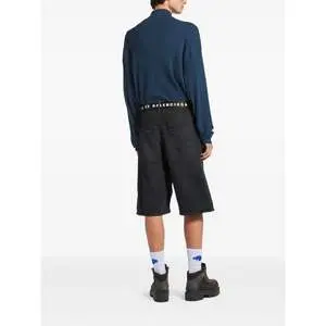 Balenciaga Denim Shorts With Logo Waistband - Black