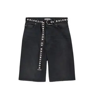 Balenciaga Denim Shorts With Logo Waistband