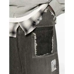Mihara Yasuhiro Grey Pinstriped Wide-leg Jeans With Paint Splatter Detail