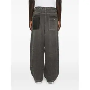 Mihara Yasuhiro Grey Pinstriped Wide-leg Jeans With Paint Splatter Detail