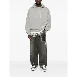 Mihara Yasuhiro Grey Pinstriped Wide-leg Jeans With Paint Splatter Detail