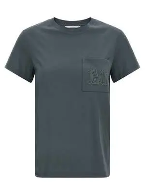 Max Mara Papaia Cotton T-shirt With Monogram Pocket - Gray