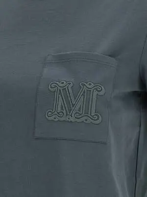 Max Mara Papaia Cotton T-shirt With Monogram Pocket - Gray