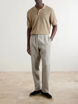Sunspel Honeycomb-knit Linen And Silk-blend Polo Shirt