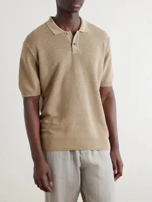 Sunspel Honeycomb-knit Linen And Silk-blend Polo Shirt