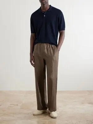 Sunspel Honeycomb-knit Linen And Silk-blend Polo Shirt - Blue