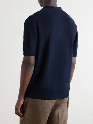 Sunspel Honeycomb-knit Linen And Silk-blend Polo Shirt - Blue