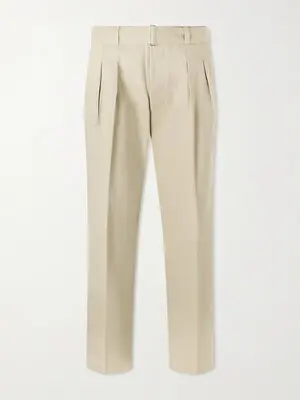Officine Générale Straight-leg Pleated Cotton-twill Chinos